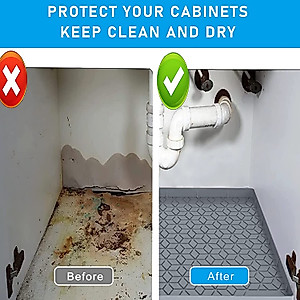 TALVADI Under Sink Mat - Under Sink Tray, 34"x22" Flexible Waterproof Silicone Under Sink Organizer with Drain Hole, Sink Cabinet Protector Mat for Kitchen & Bathroom