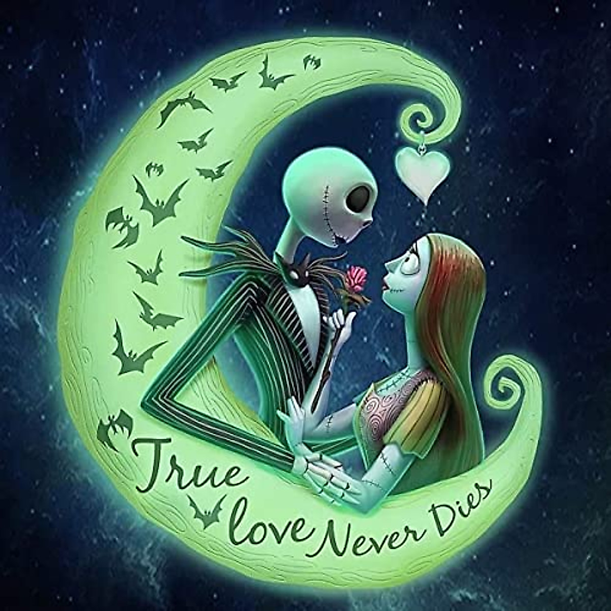 ViVijooy 5D DIY Full Drill Diamond Painting Kits, The Nightmare Before Christmas Halloween Jack and Sally with Moon, Cross Stitch Embroidery Dotz Kit Arts Craft Home Decor, 13.7 X 13.7 Inch
