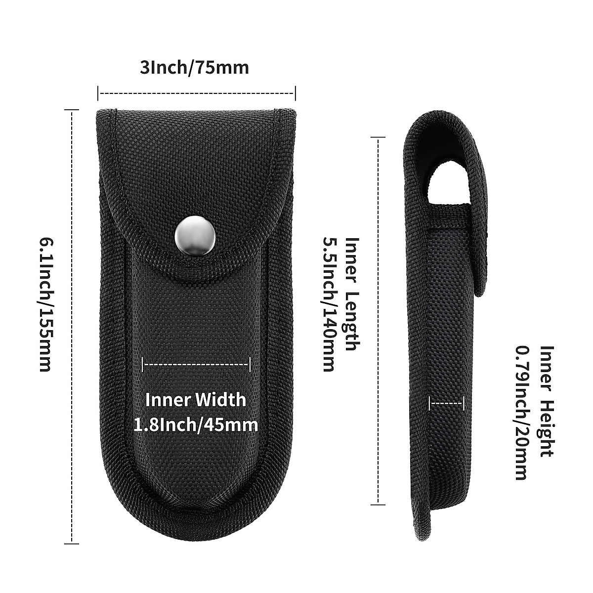 2Pcs Nylon Pocket Knife Sheath, 5''-5.5'' Multitool Pouch, Folding Knife Belt Sheath with Snap Closure and Horizontal or Vertical Carry Belt Loop, Multitool Case for Outdoor or Daily Use, Larger Size
