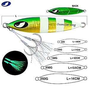 OCEAN CAT 1 PC Slow Fall Pitch Lead Metal Flat Fishing Jigs Lures Sinking Vertical Jigging Bait with Butterfly Hook for Saltwater Fishing (Silver, 100g)
