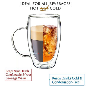 Youngever 2 Pack Glass Coffee Cups, Double Wall Thermo Insulated Coffee Cups, Glass Coffee Mugs (15 Ounce)