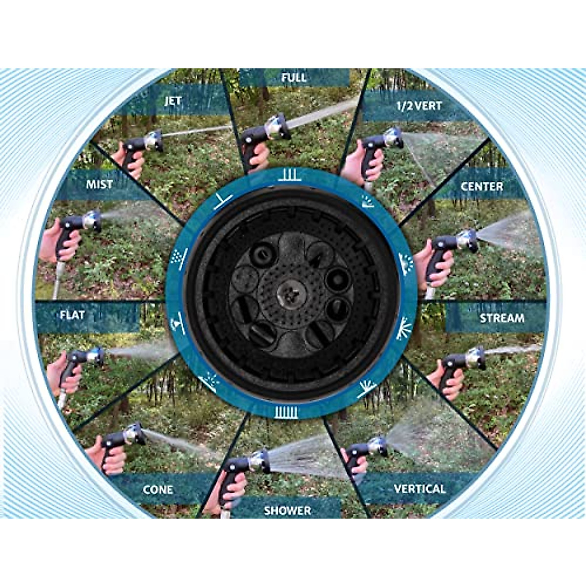 Morvat Water Hose Nozzle Sprayer with 10 Spray Patterns - 2-PACK - Slip Resistant Thumb Controlled Comfort Grip with On/Off Lock, High Pressure Garden Nozzle for Garden Hose - Plants, Lawn, Pets, Cars