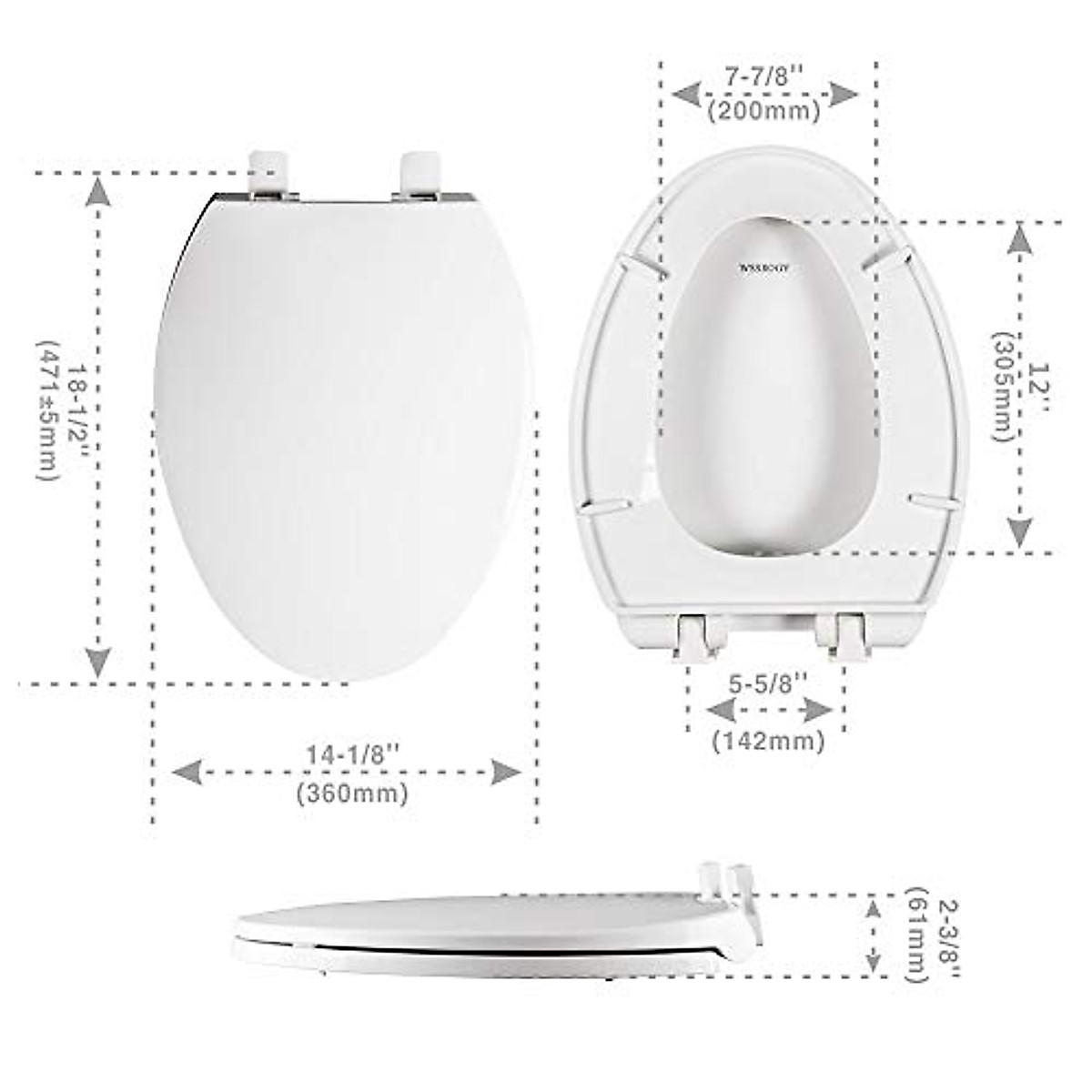 WSSROGY Toilet Seat Elongated with Cover Soft Close, Easy to Install, Plastic, White, Suitable to Elongated or Oval Toilets
