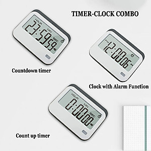 Yovell Digital Kitchen Timer 12/24 Hours Alarm Clock with LED Indicator for Cooking Sports Office Study Magnetic Back and Retractable Stand Big Digits