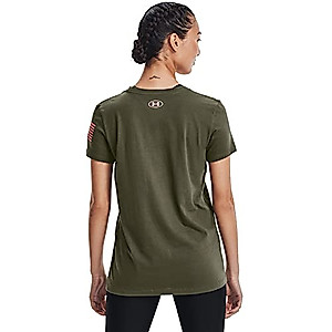 Under Armour Women's New Freedom Logo T-Shirt , Marine Od Green (390)/Cloudless Sky , Medium