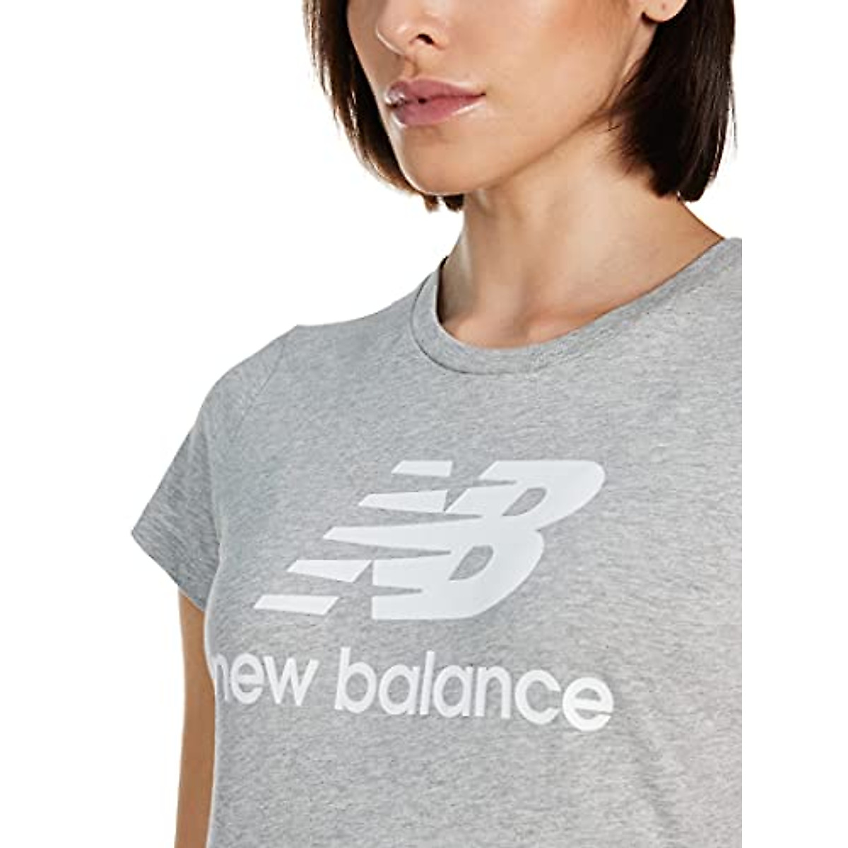 New Balance Women's NB Essentials Stacked Logo Short Sleeve 19, Athletic Grey, Large
