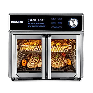 Kalorik MAXX Air Fryer Oven Grill, 26 Quart, Smokeless Indoor Grill and Air Fryer Oven Combo, Up to 500°F, 1700W, Digital Display, 22 Presets, 11 Accessories and Bonus Cookbook