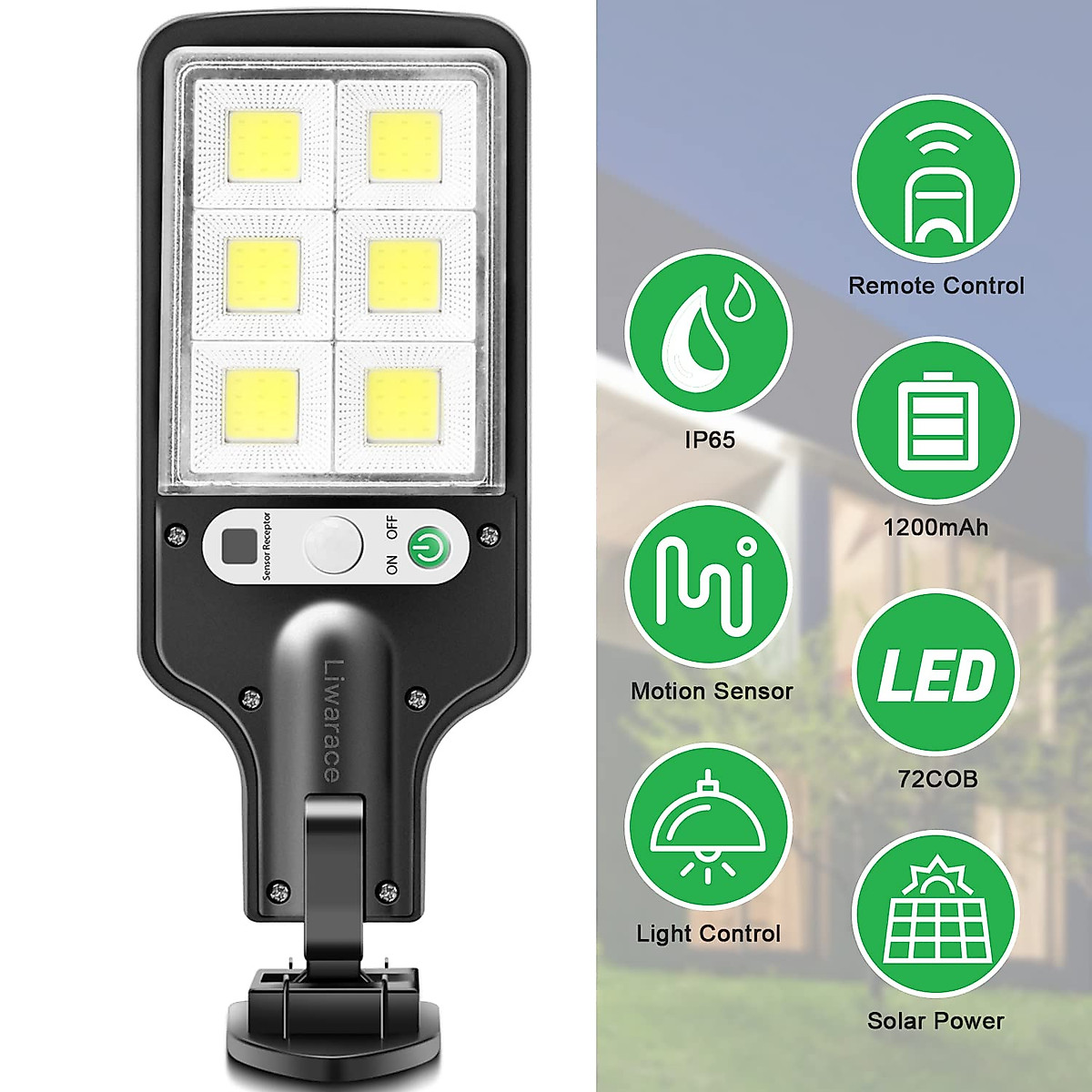 Solar Outdoor Lights - Solar Motion Lights Outdoor IP65 Waterproof with Remote Control, 72COB Outdoor Solar Lights for Yard, Driveway, Garden, Parking Lot, Garage,Pathway