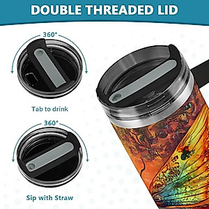 Flradish 30oz Tumbler with Handle, Dragonfly Totem Stainless Steel Tumbler with Lid and Straws Double Wall Vacuum Insulated Leakproof Coffee Travel Mug