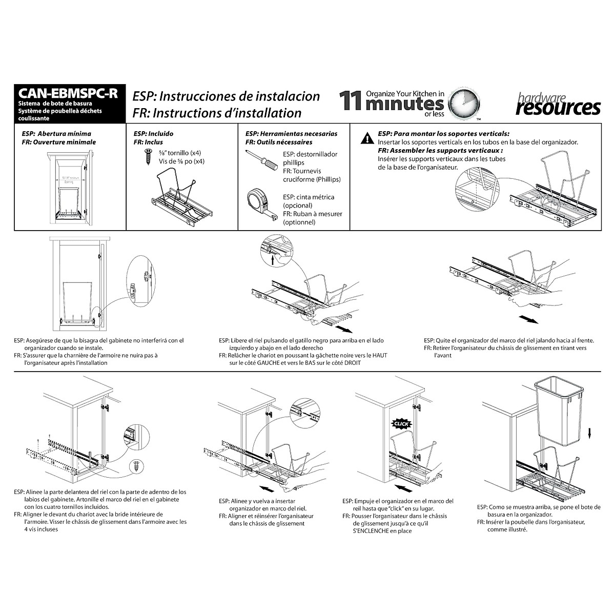Hardware Resources Black Pull Out Container - Sliding Under Sink Trash Can System for 35qt/50qt Trash Bins - Works with Hardware Resources Lids, Garbage Cans & Door Mounting Kits - 100lb Rated Slides