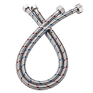 Homevacious 32-Inch Length Faucet Connector, Braided Stainless Steel - 3/8" Female Compression Thread x 1/2" I.P. Female Straight Thread, x 2 Pcs (1 Pair)