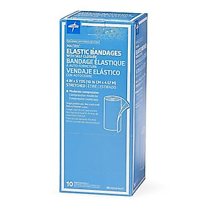 Medline Matrix Wrap Elastic Bandage with Hook and Loop Closure, Non-Sterile, 4" x 5 yd, White/Beige (Pack of 10)