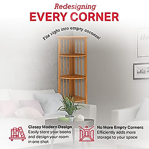 Stony Edge Folding Corner Shelf Easy Assembly - 51”x12.5”x12.5” 5 Tiers - Perfect Wooden Corner Bookshelf Organizer for Books and Decorative Items. (Honey Oak)