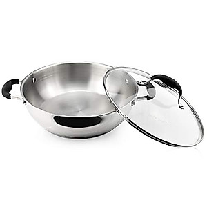 AVACRAFT 18/10 Stainless Steel Everyday Pan with Five-Ply Base, Stir Fry Chef’s Saute Pan with Glass Lid, Multipurpose Stewpot Skillet, Casserole in Pots (11 Inch)