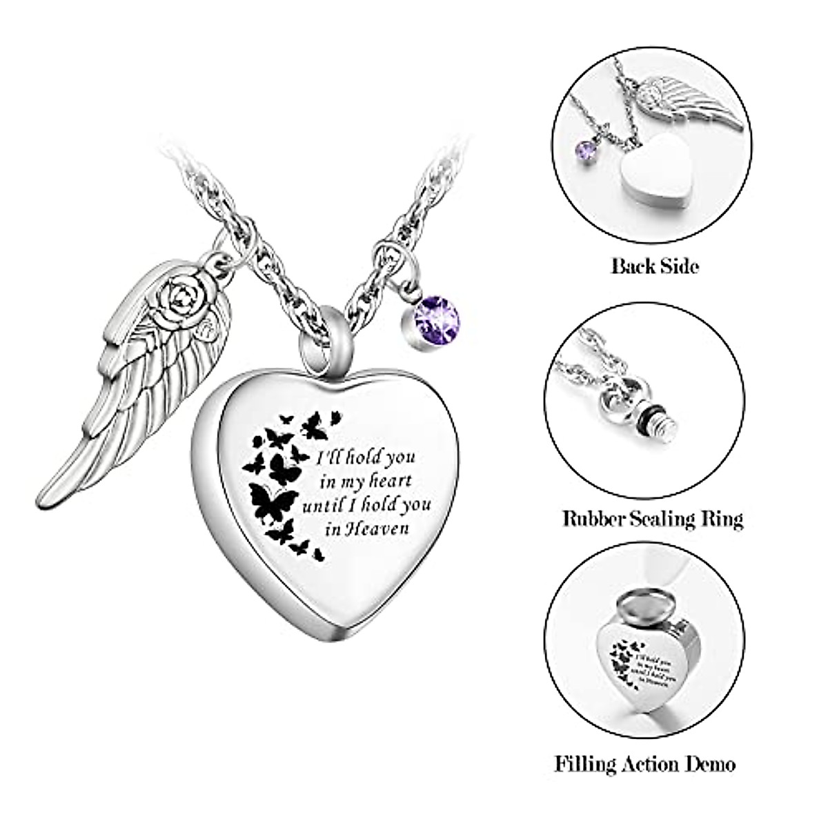 XIUDA Heart Cremation Jewelry for Ashes Urn Necklace with Birthstones Ash Necklace Memorial Cremation Necklace-I'll Hold You in My Heart Until I Hold You in Heaven