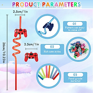 32 Pieces Game Controller Drinking Straws Reusable Rainbow Kids Party Straws for Kids Gamer Birthday Party Supplies, Game On Party Supplies