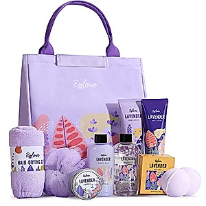 BFF LOVE Spa Gift Baskets for Women, Bath and Body Gift Set, Lavender Spa Set for Women Gift, with Candle, Bath Bomb, Bubble Bath, Relaxing Pamper Gifts for Women, Valentines Gifts for Her