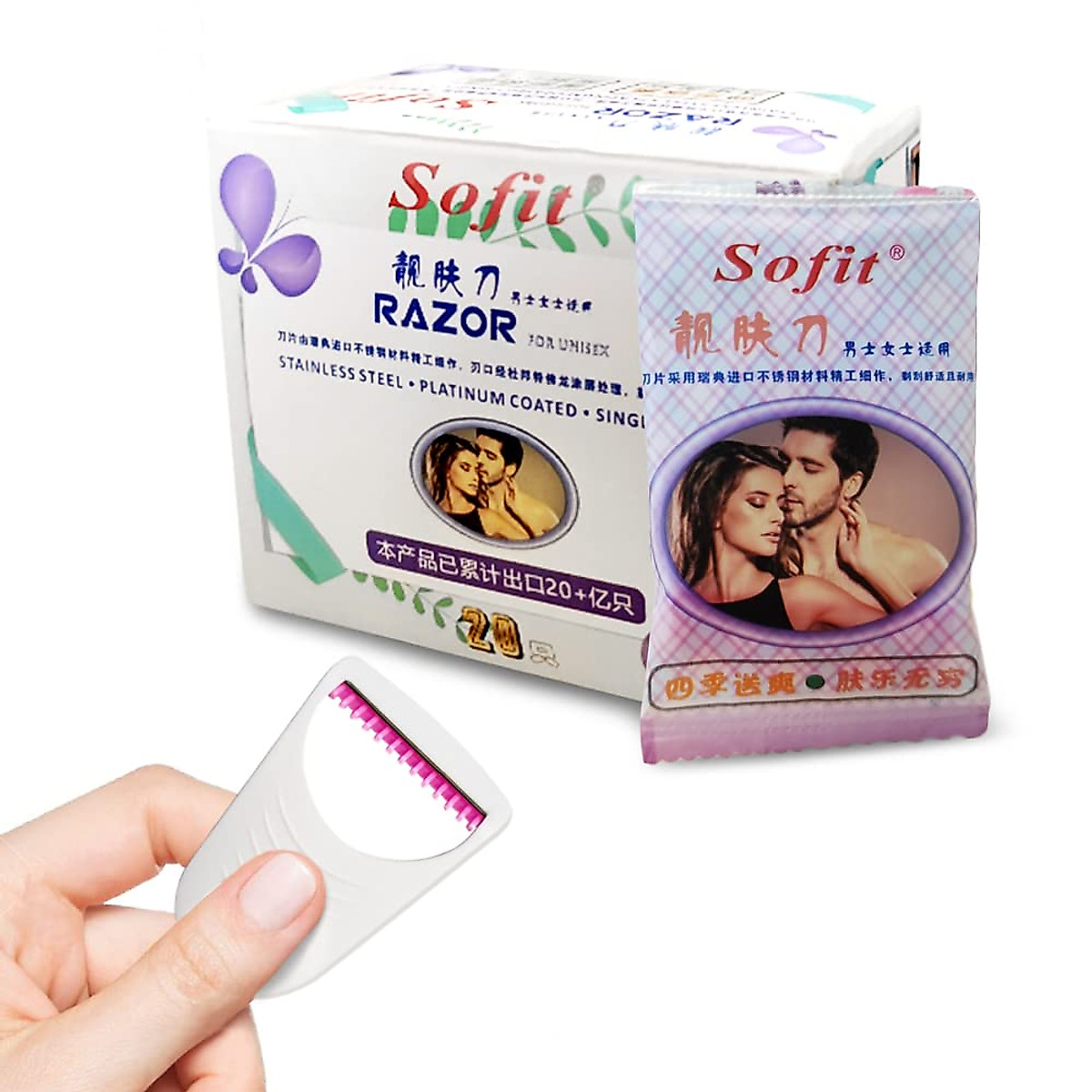 Disposable Blade Razor 20 PCS with individed pack, unisex dry/wet use hair removal, Safety Hygiene Protable