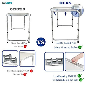 AOSION-Folding Table,48"x24" 4FT Folding Picnic Table,Aluminum Portable Camping Table with Handle,Adjustable Height Plastic Table for Picnic,Party,BBQ,White