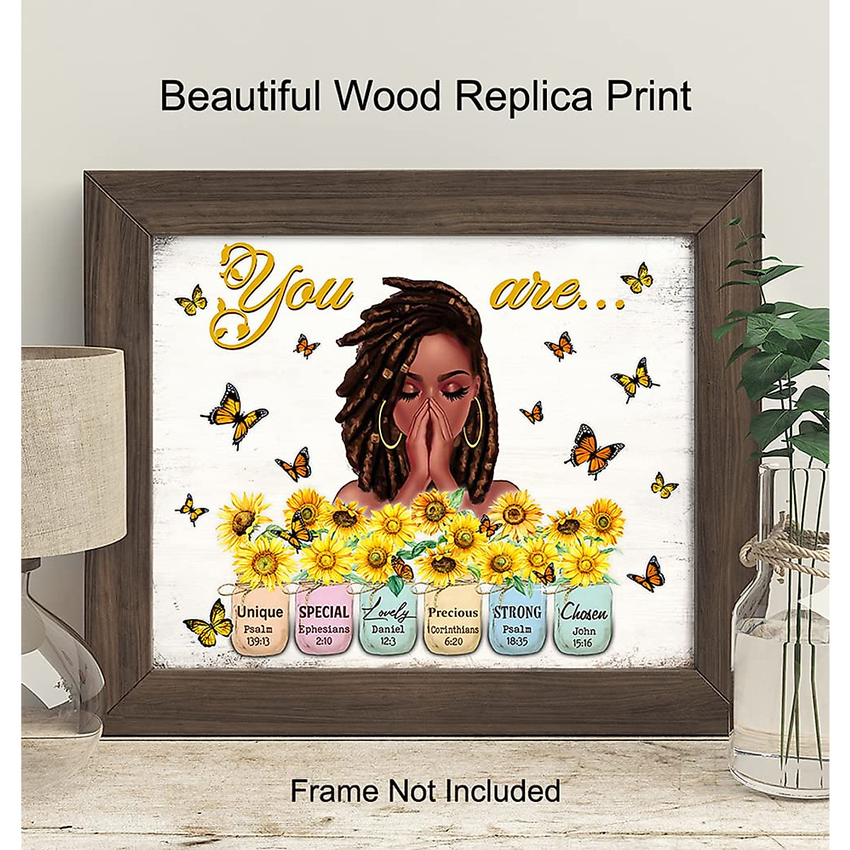 Faith God African American Wall Art Poster - Black Art - Christian Wall Decor- Black Girl Magic - spiritual Religious Wall Decor - Inspiration Christian Gifts for Women, African Americans, Black women