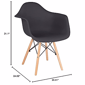 CangLong Natural Wood Legs Mid Century Modern Molded Shell Lounge Plastic Arm Dining-Chairs, Set of 1, Black