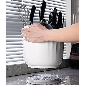 Komost Rotating Utensil Holder for Countertop, Utensil Organizer Caddy Crock for Kitchen Counter, Knife Holder Storage Rack