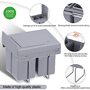 JOWBOOW Dual Pull-Out Trash Can Under Cabinet 42 Quart 10.6 Gallon - Garbage Can Pull Out Under Sink with Lid, Slide Out Waste Bin Under Counter Soft-Close, Capacity, Durable & Easy Install