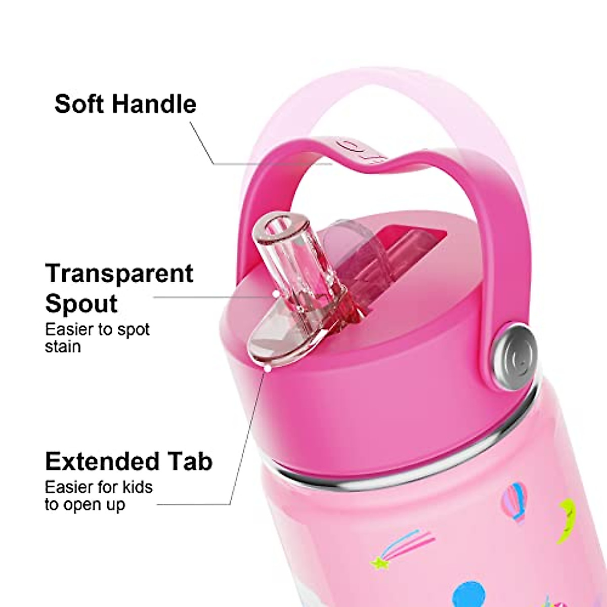 Oisiz Kids Water Bottle with Straw Lid 14oz, Vacuum Insulated 316 Stainless Steel Water Bottles for Kids for School, Leakproof Toddler Water Bottle, BPA Free and Keep Cold for 24 Hours