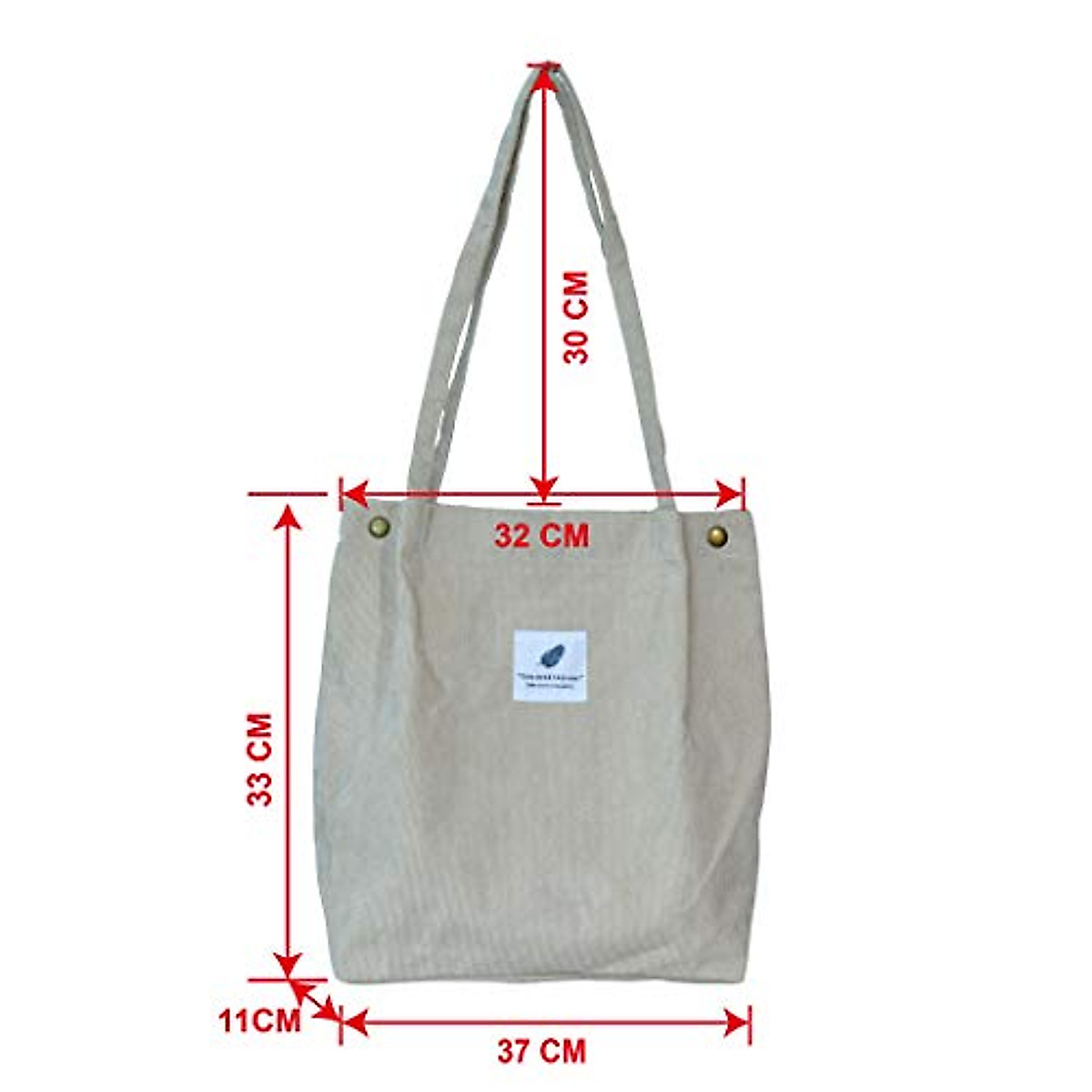 MODANA Corduroy Tote Shopping Bag with Interior Pocket, Reusable Washable and Ecofriendly, Perfect Totes for Shopping Travelling School and So on (Beige)