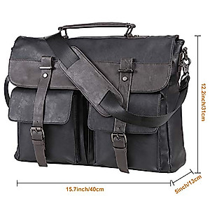 Leather Messenger Bag for Men, 15.6 Inch Vintage Laptop Bag Briefcase Satchel
