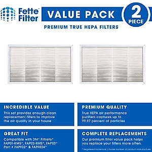 Fette Filter - True HEPA AirPurifier Filter Replacement Filter, 9" x 15" Compatible With 3M Filtrete FAPF02 & FAPF024 for model # FAP01-RMS, FAP02-RMS, FAP02 - Pack of 2