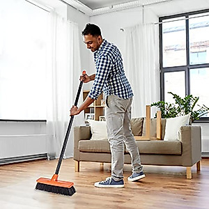 Small Multi-Surface Push Broom for Outdoor,Indoor Sweeping - 50"-59" Telescopic Handle - 12" Wide Bristles