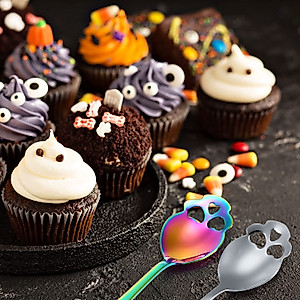 Skull Spoons Stainless Steel Coffee and Espresso Spoons for Tea, Milk, Sugar Stirring, Dessert, Cake (Mixed Color,5 Pieces)