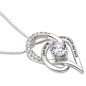 ALOV Jewelry Sterling Silver "I Love You To The Moon and Back" Love Heart Cubic Zirconia Pendant Necklace