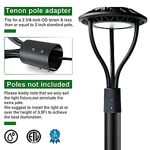 OSTEK Led Post Top Pole Lights with Photocell 40W LED Circular Parking Lot Area Light 5000K Outdoor Lamp Top Pathway Light Fixture IP65 DLC/ETL