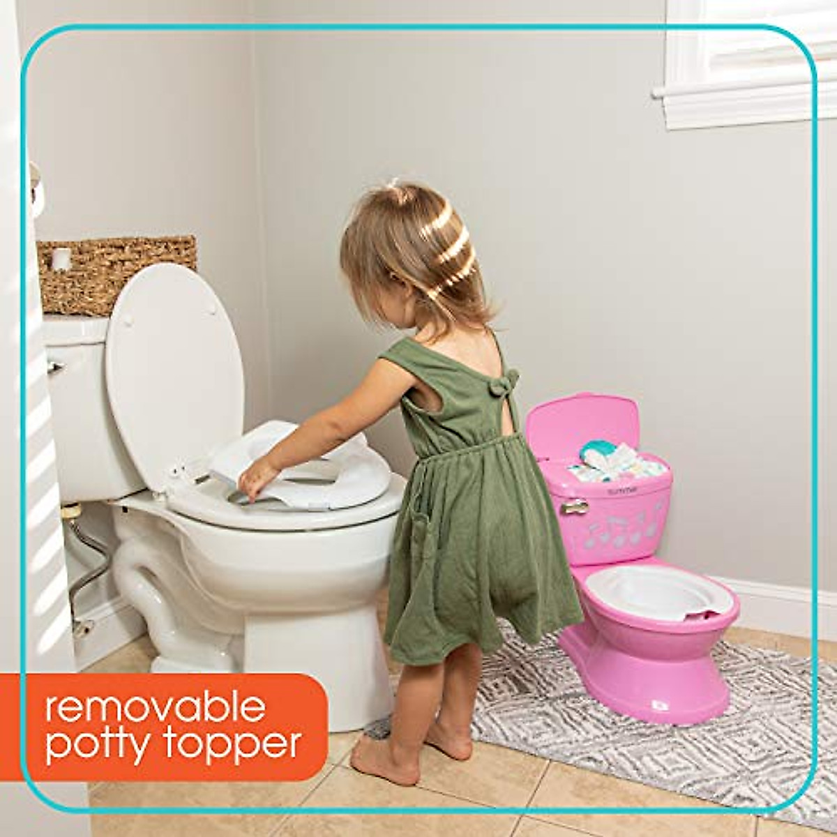Summer My Size Potty Lights and Songs Transitions, Pink - Realistic Potty Training Toilet with Interactive Handle that Plays Music for Kids, Removable Potty Topper/Pot, Wipe Compartment, Splash Guard