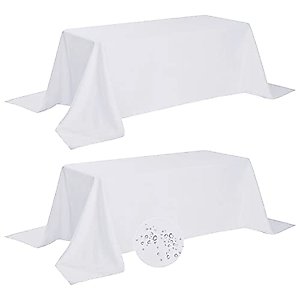 Fokitut 2 Pack Waterproof Rectangle Tablecloth, 90x132 Inch,Stain Resistant and Wrinkle Polyester Table Cloth, Fabric Table Cover for Kitchen Dining, Wedding, Party, Holiday Dinner-White