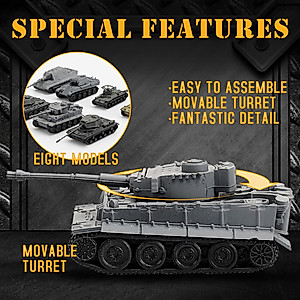ViiKONDO 8 PCS 1/144 WWII Tank Model German Tiger Hunting Heavy Tank Panther Main Battle Tank AMX-30 Soviet T-34 Medium DIY Assembly Collection