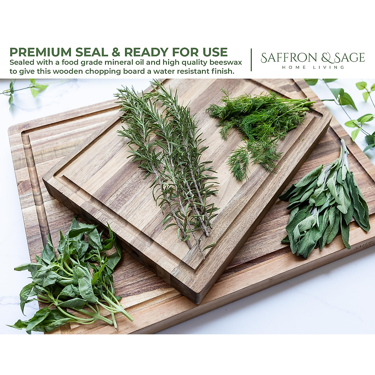 Saffron & Sage Extra Large Wood Cutting Board - Thick 23 x 17 x 1.5 Inch Acacia Wooden Cutting Boards for Kitchen use with Deep Juice Groove, Reversible Chopping Board Doubles as a Charcuterie Board