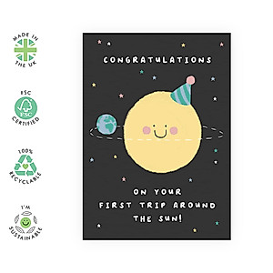 1st Birthday Card - Kid's First Birthday - Space Themed - Includes Stickers By Central