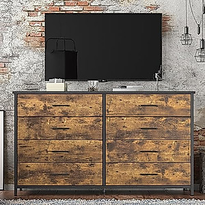 IKENO 8 Drawer Dresser, Industrial Wood Storage Dressers & Chests of Drawers with Sturdy Steel Frame, Storage Dresser for Bedroom Wood (Rustic Brown)