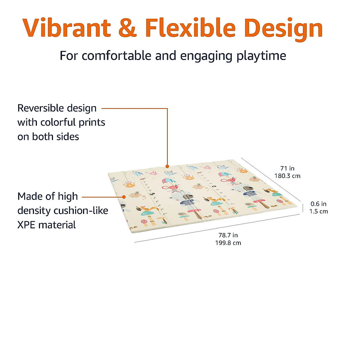 Amazon Basics Foldable Baby Crawling Play Mat, Reversible, Waterproof - 78.7" x 71" x 0.6"