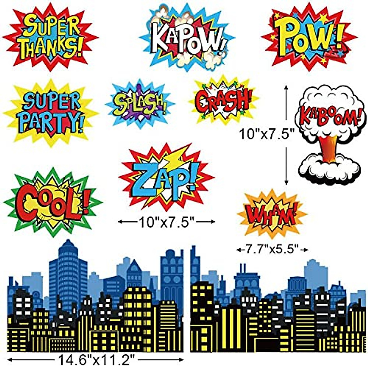 Action Signs Cutouts 12PCS Words and Cityscape Cut-Outs for Party Decoration