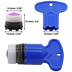 Jersvimc 4Pcs(2 Set) M16.5 Cache Faucet Aerator with Key Removal Wrench Tool, Bathroom Water Faucet Aerator Adapter Replacement Parts Water Flow Restrictor for Faucet Kitchen