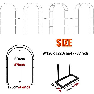 Garden Arches and Arbors Frame Rose Archway Trellis Weather Resistant, Metal, for Various Climbing Plant Wedding Arch Bridal Party Decoration Wide Arbour, with Base,W2.4mxH2.2m