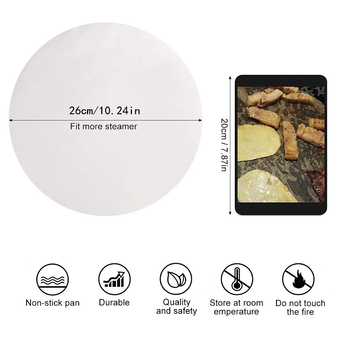 Fdit 100Pcs Non-Stick Round BBQ Paper Baking Sheets 11 Inch Barbecue Tin Foil Paper for Grill Line Cook Outdoor BBQ