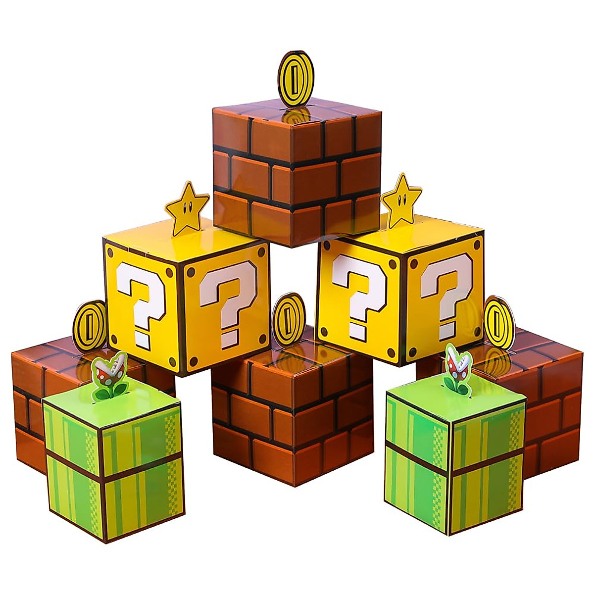 SUYEPER Super Theme Water Pipe Question Brick Treat Boxes Snack Goody Cardboard Bag Birthday Party Favors Decorations Gift Wrap Boxes (12PCS)