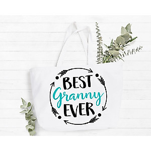 COCOVICI Granny Tote Bag | Grandma Gifts | Granny Gifts | Granny Christmas Gift | Christmas Gift from Grandkids (Best Granny Ever Turquoise/Black Font)