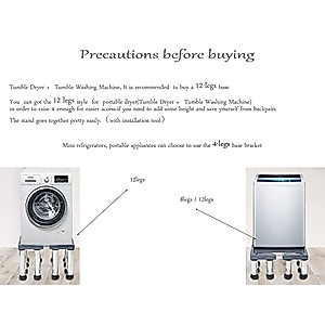 Washing Machine Base Fridge Stand Multi-Functional Adjustable Base Washer and Dryer Stand Appliance Refrigerator Pedestal Stand with 12 Stainless Steel legs[12legs-Legs Hight 9.8in]