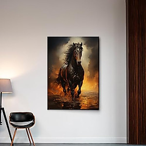 Majestic Black Stallion Galloping In The Clouds, Black Horse On Salt Flats, Canvas Print, Black Horse Print, Black Horse Wall Art, Wall Art, Art Decor